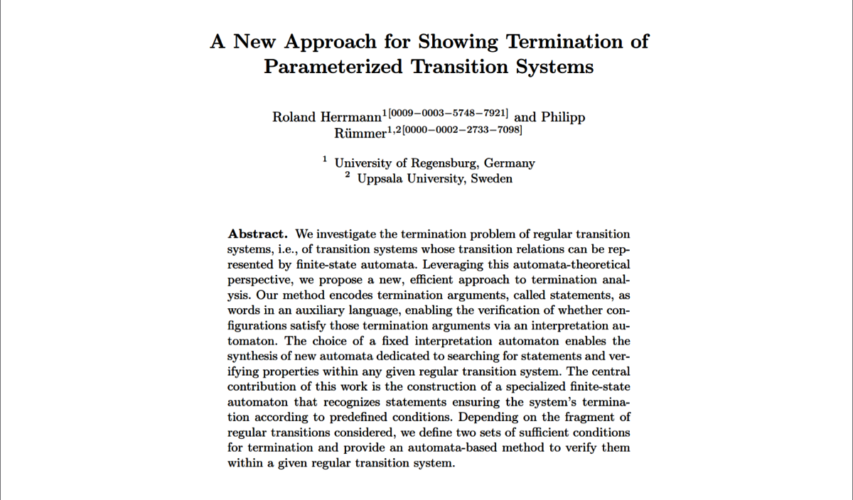 A New Approach for Showing Termination of Parameterised Transition ...